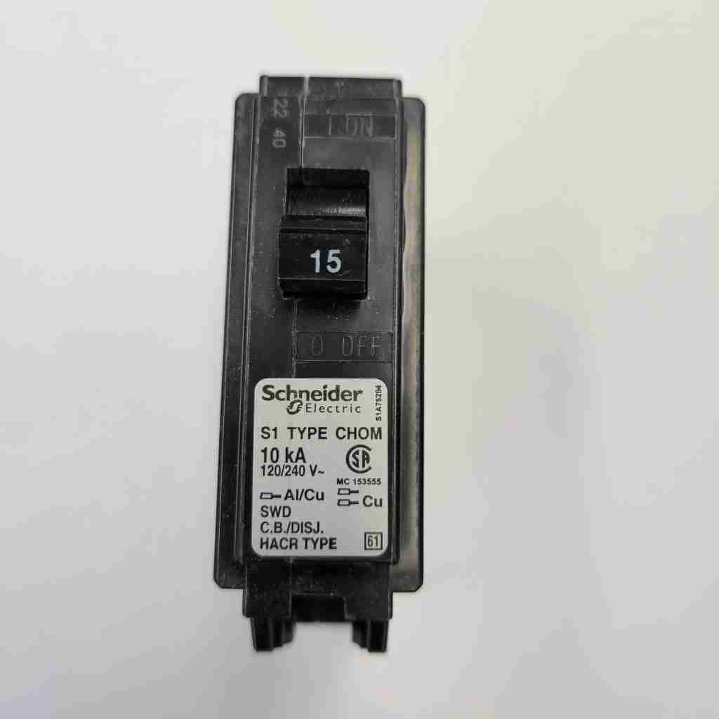 CHOM115 – SCHNEIDER 1P15A 120/240V PUSH IN 10kA BREAKER - Alberta Breaker & Supply Co Ltd