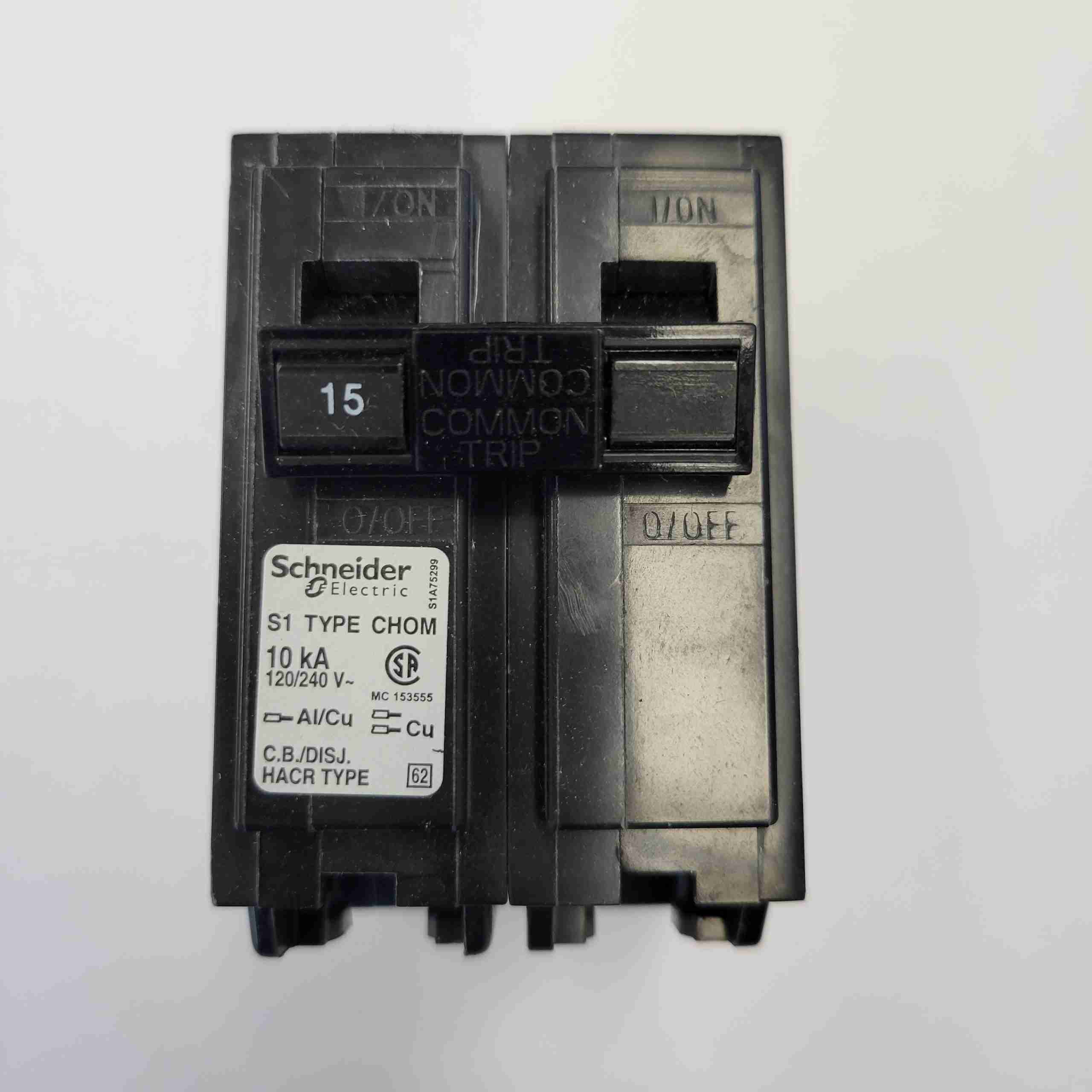 CHOM215 – SCHNEIDER 2P15A 120/240V PUSH IN 10kA BREAKER - Alberta Breaker & Supply Co Ltd