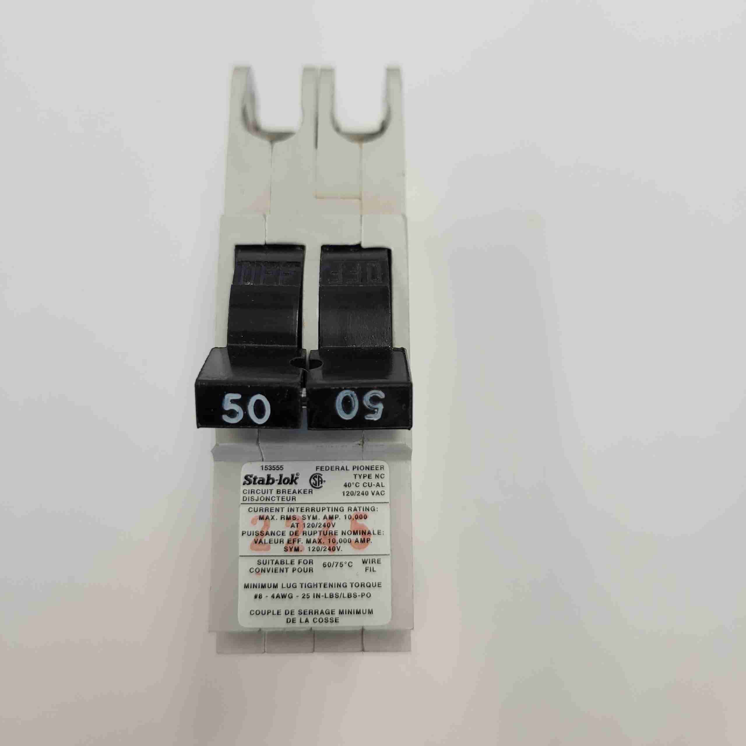 NCO250 – FEDERAL PIONEER 2P50A 120/240V PUSH IN 10kA BREAKER - Alberta Breaker & Supply Co Ltd